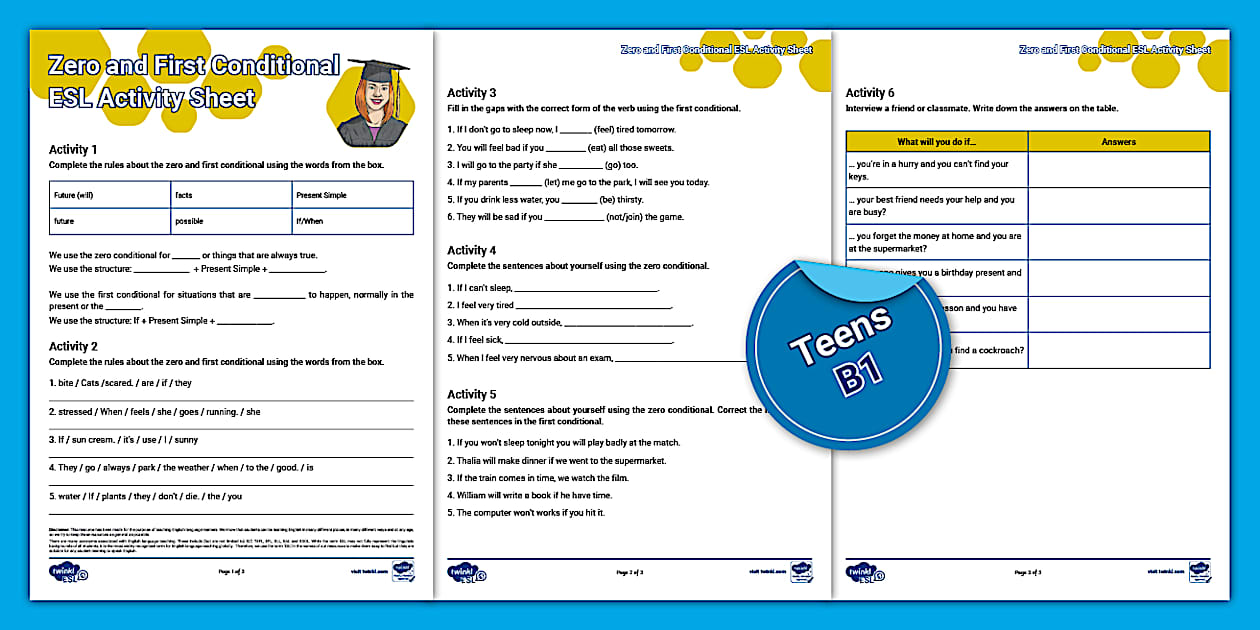 ESL Zero and First Conditional Activity Sheet for Teens