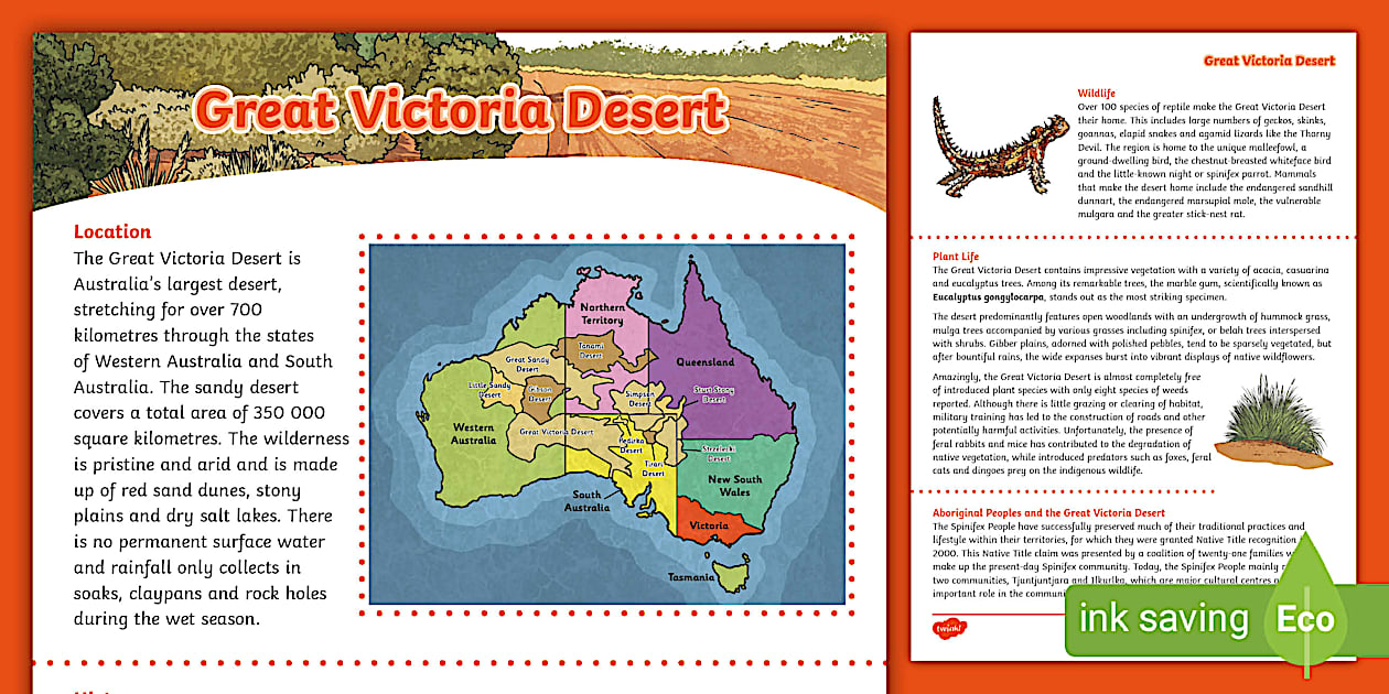 Great Victoria Desert Fact Sheet (Teacher-Made) - Twinkl