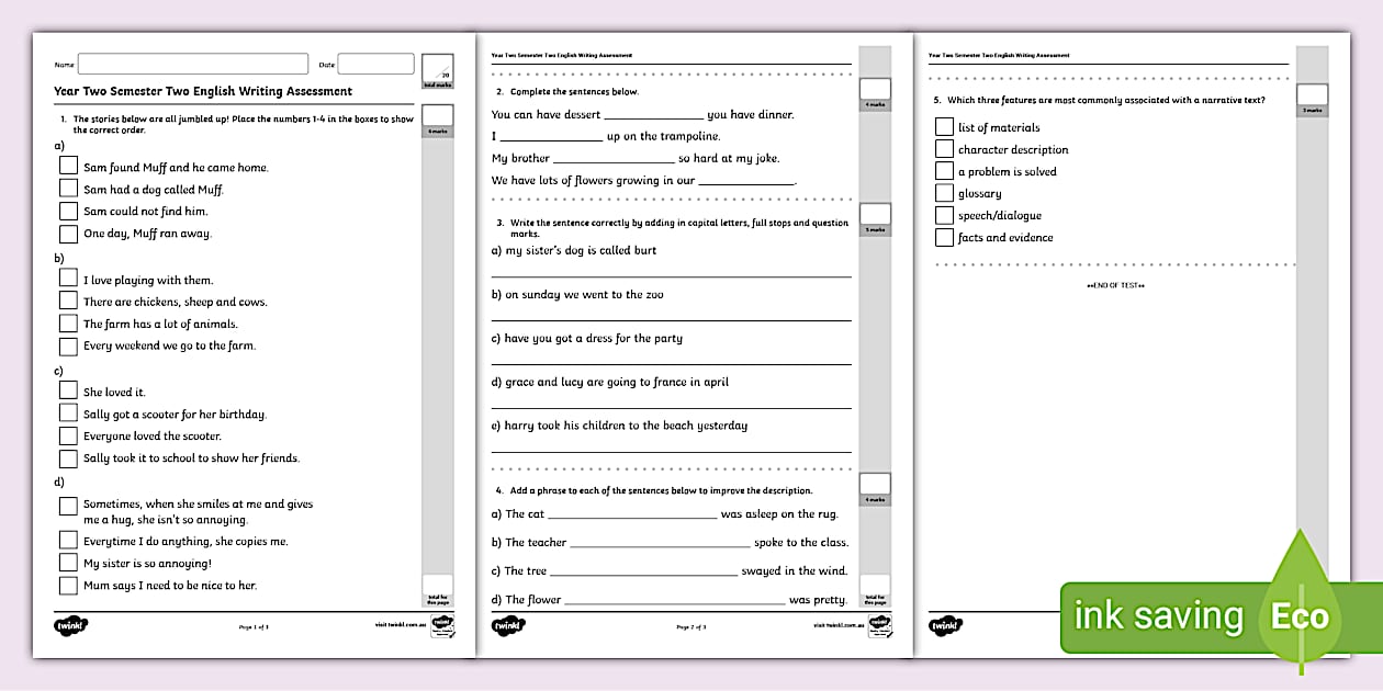 Year 2 Semester 2 English Writing Assessment