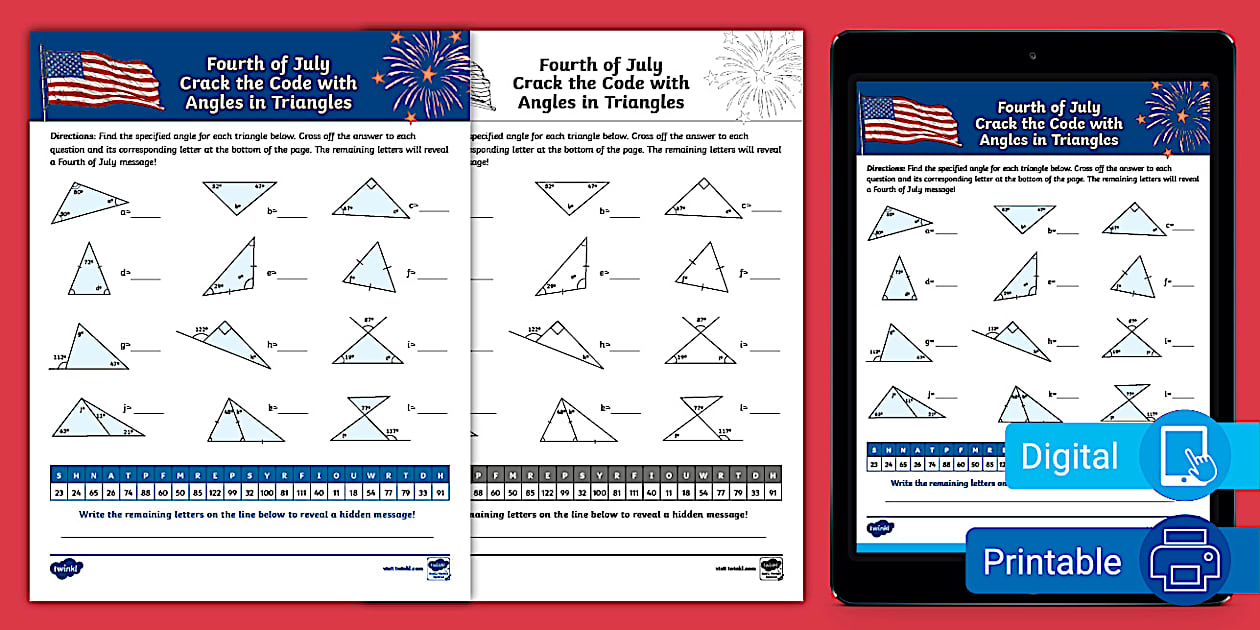 Eighth Grade Fourth of July Crack the Code with Angles in Triangles