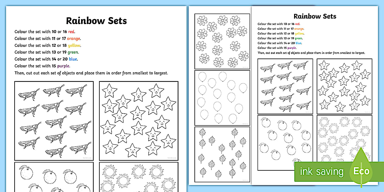 Rainbow Set Number Worksheet (teacher made) - Twinkl