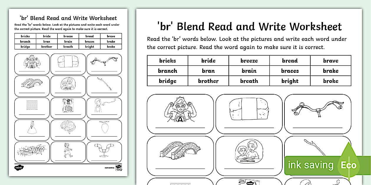 'br' Blend Read and Write Worksheet (teacher made) - Twinkl