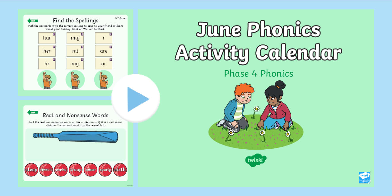 Phase 4 June Phonics Activity Calendar PowerPoint - Twinkl