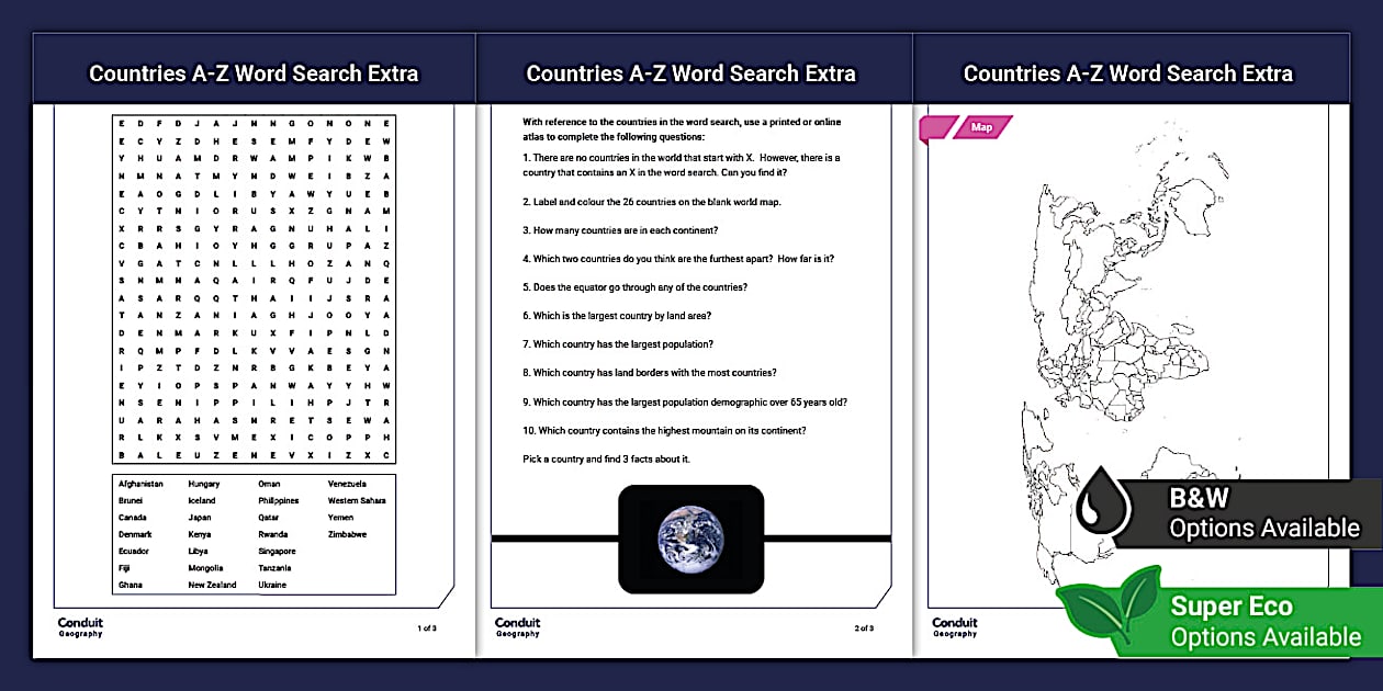 Countries A-Z Wordsearch Extra (teacher made) - Twinkl