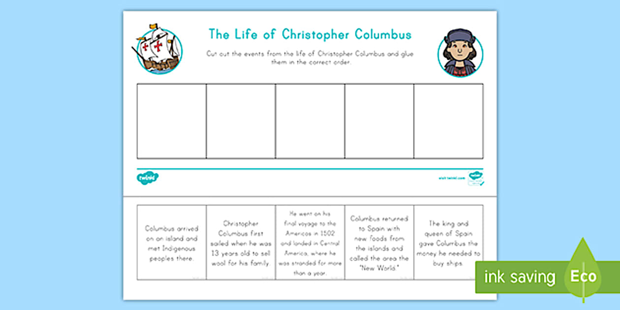 Editable The Life of Christopher Columbus Cut and Paste Worksheet