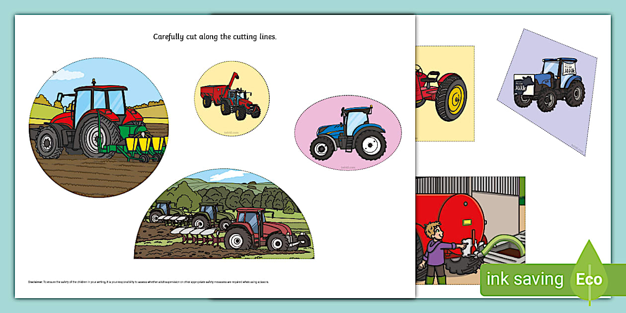 Tractor Cutting Skills Worksheet (Teacher-Made) - Twinkl