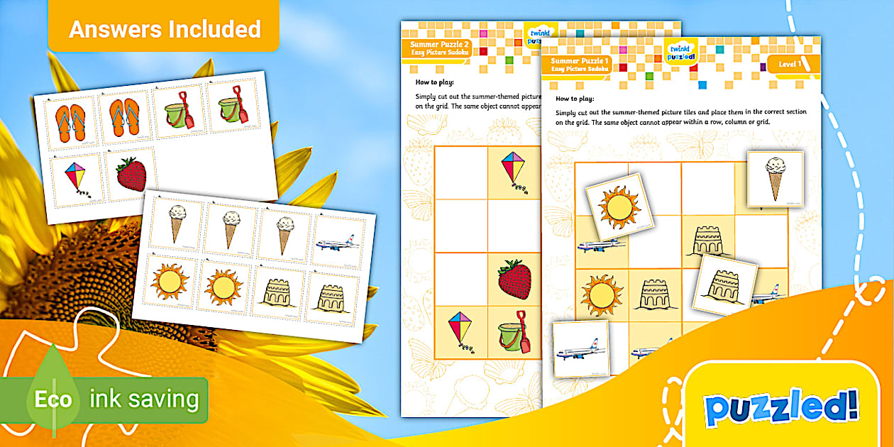 Easy Summer Sudoku - Twinkl Puzzled - kids (Teacher-Made)