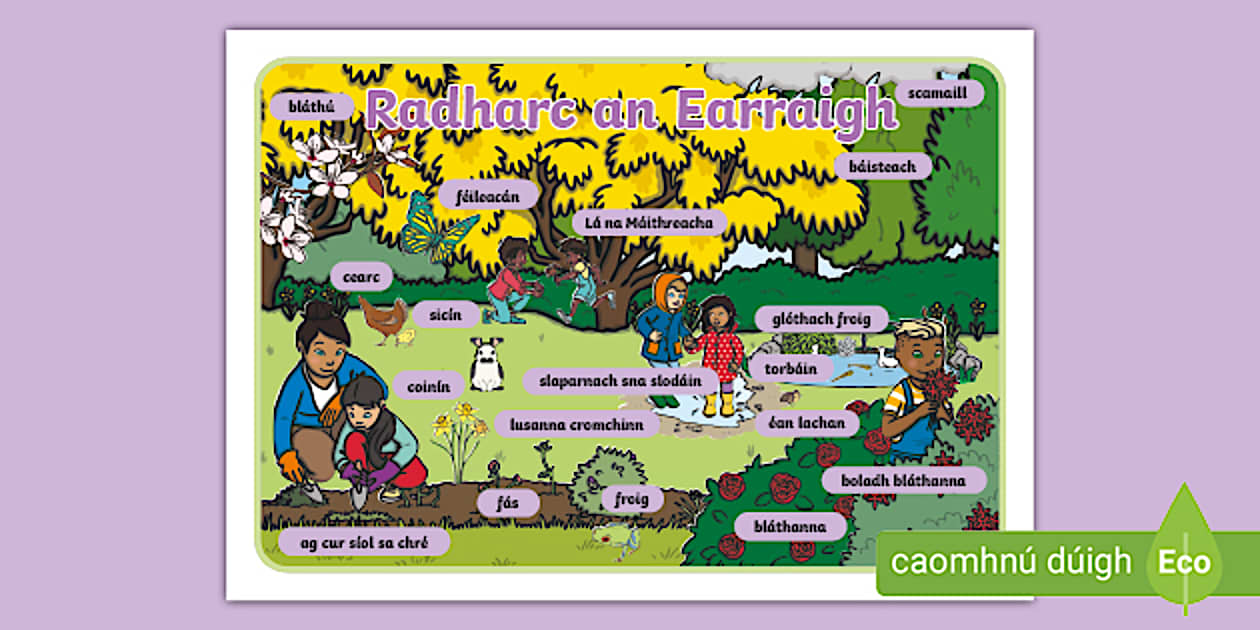 Spring Scene Word Mat Gaeilge (teacher made) - Twinkl