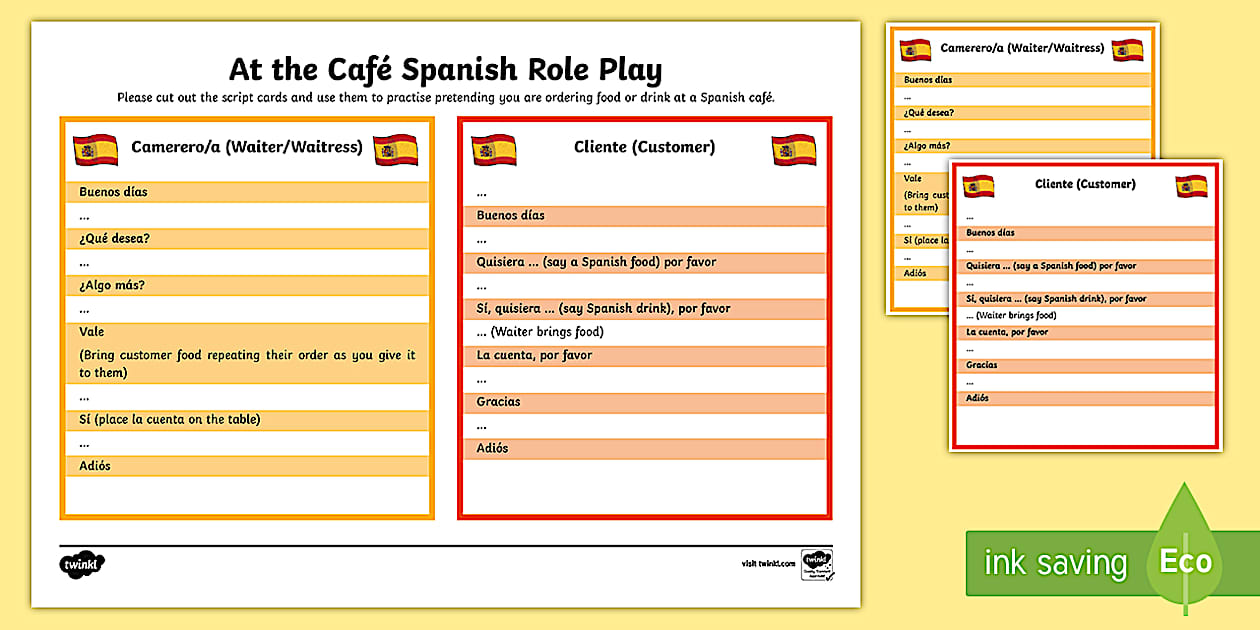 At the Spanish Café Dialogue Worksheet - Twinkl