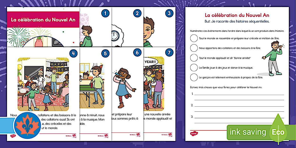 New Year's Eve Celebration Guided Reading Comprehension Activity French