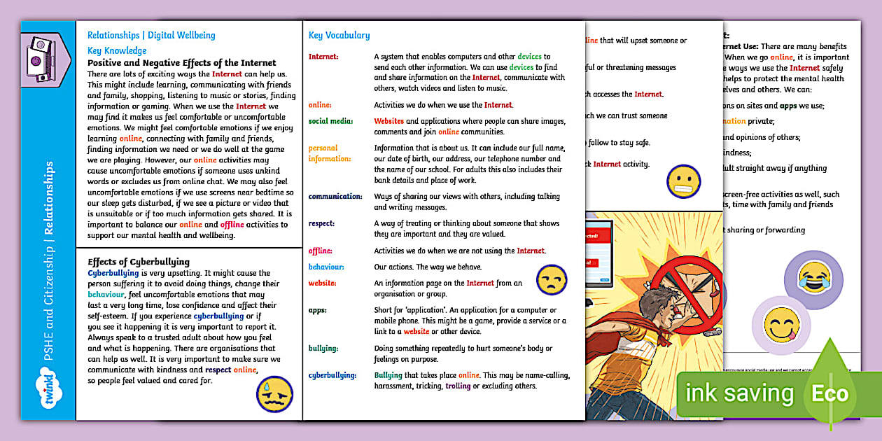 PSHE: LKS2 Digital Wellbeing - Knowledge Organiser - Twinkl