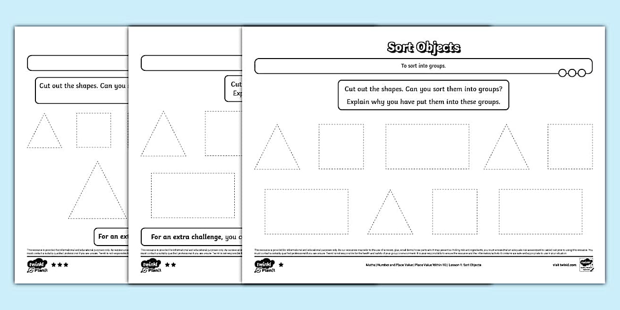 👉 Sort Objects Differentiated Maths Worksheets - Twinkl