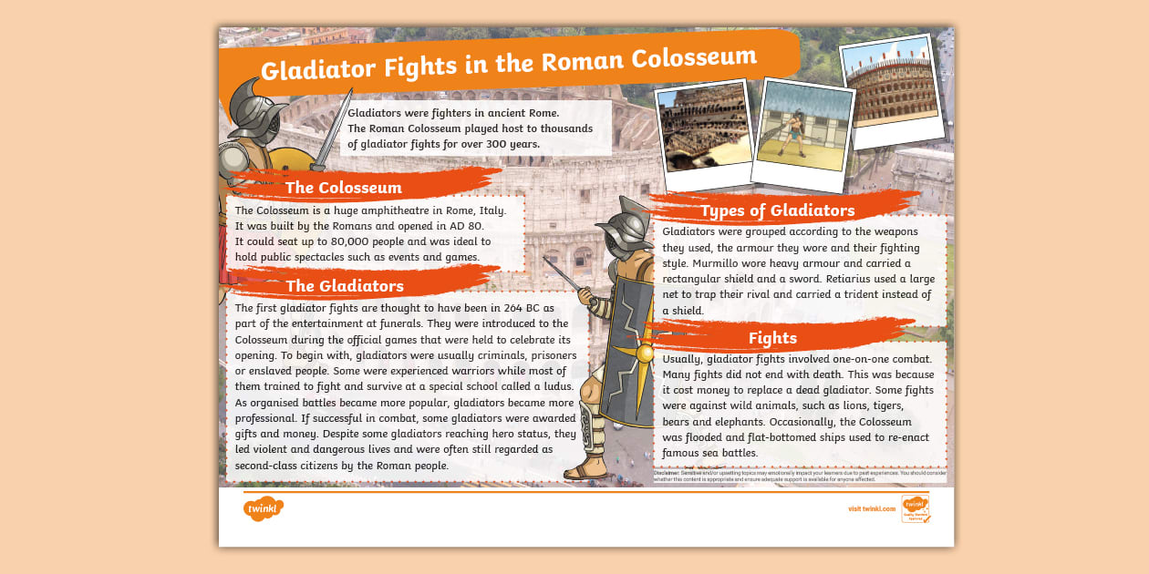 Gladiator Fights in the Roman Colosseum Fact File - Twinkl