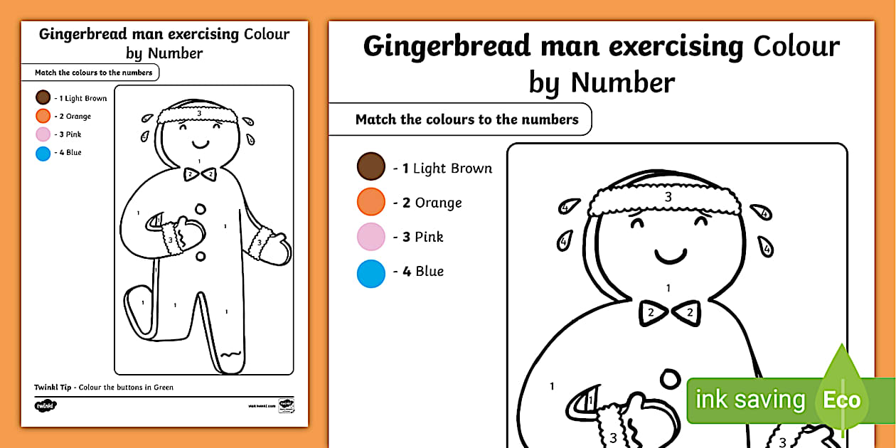 Free Gingerbread Man Exercising Colour by Number for Kids!