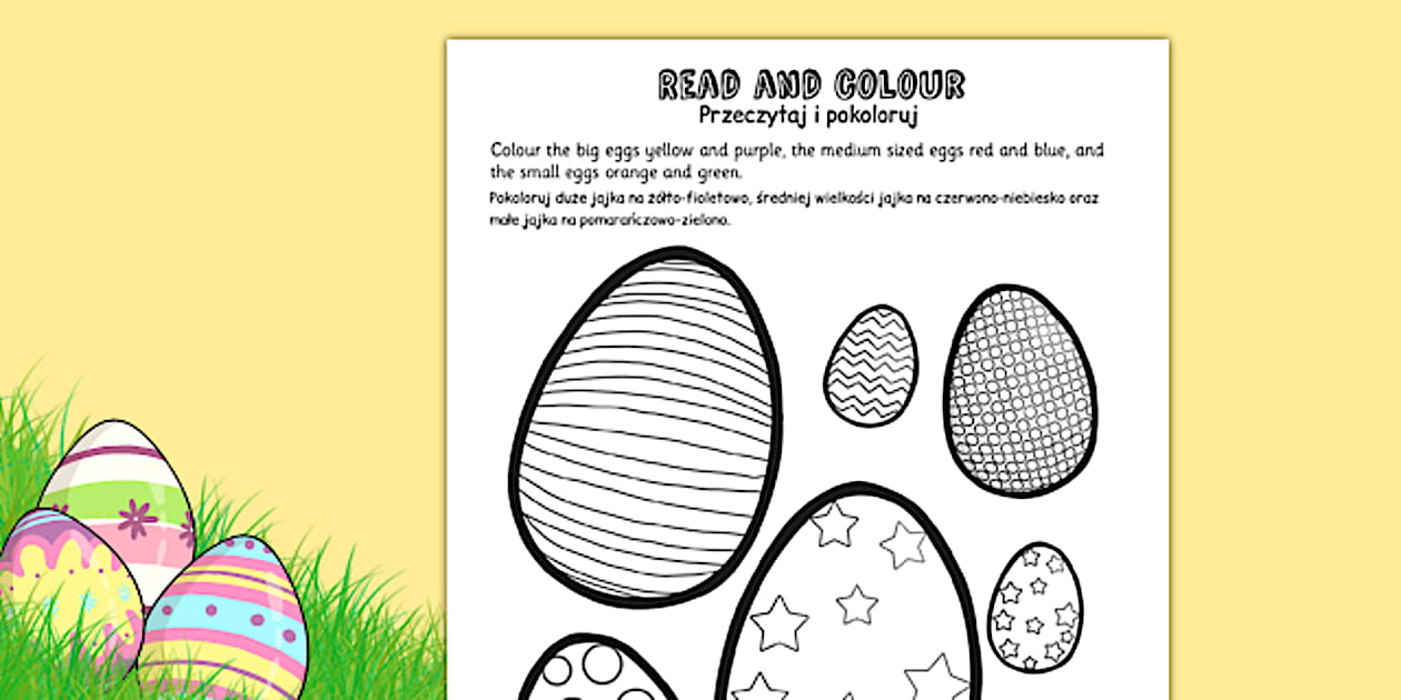 Easter Egg Read and Colour Worksheet / Worksheet Polish Translation