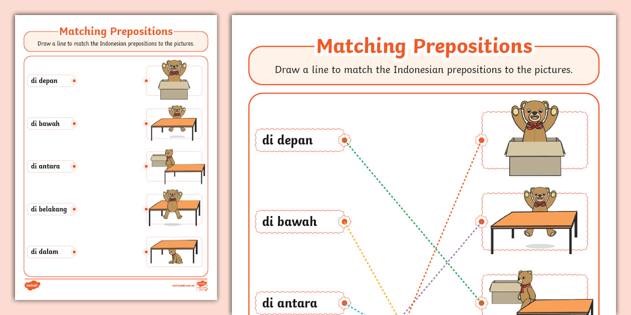 Matching Prepositions Activity - Indonesian