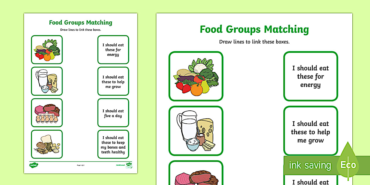 Food Group Matching Activity Worksheet - Health Resource - Twinkl