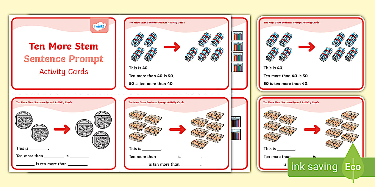 👉 Ten More Stem Sentence Prompt Activity Cards - Twinkl