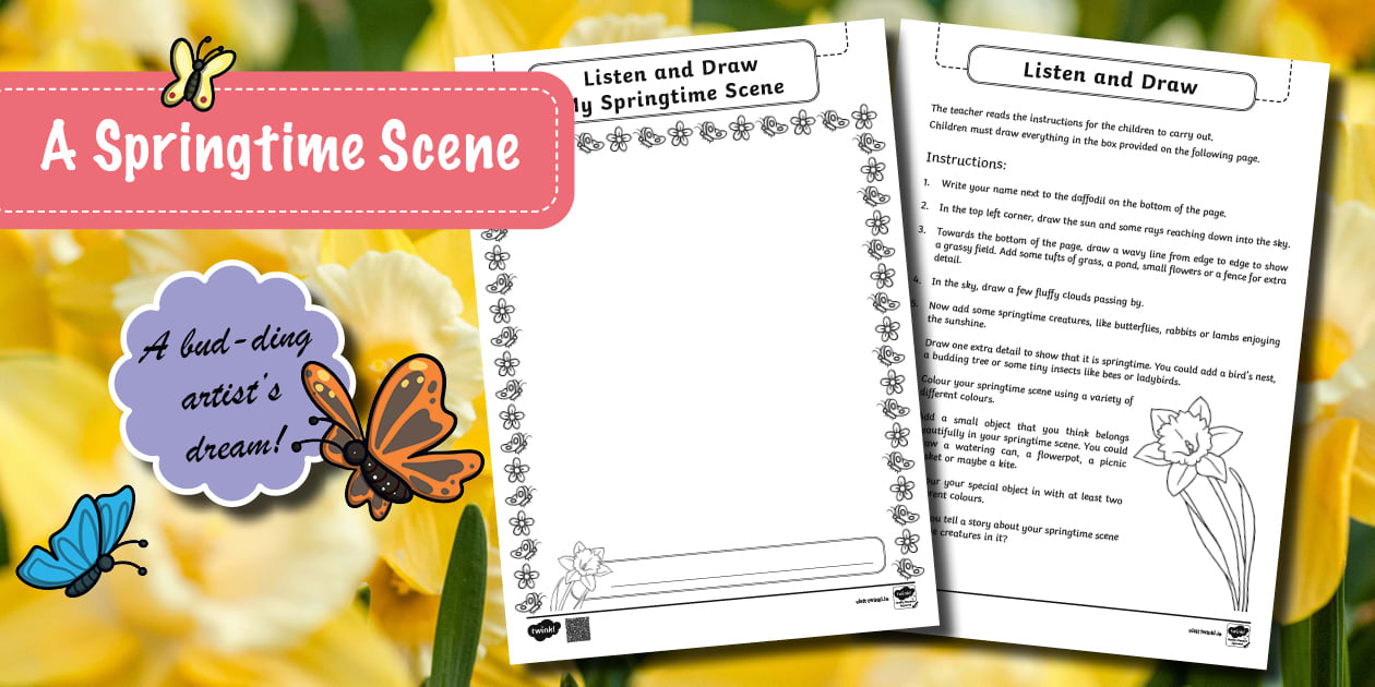 Listen and Draw a Springtime Scene Worksheet