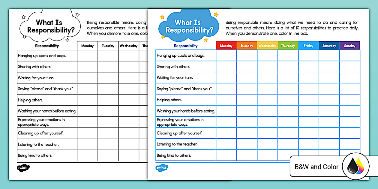 Early Childhood What Is Responsibility? Worksheet - Twinkl