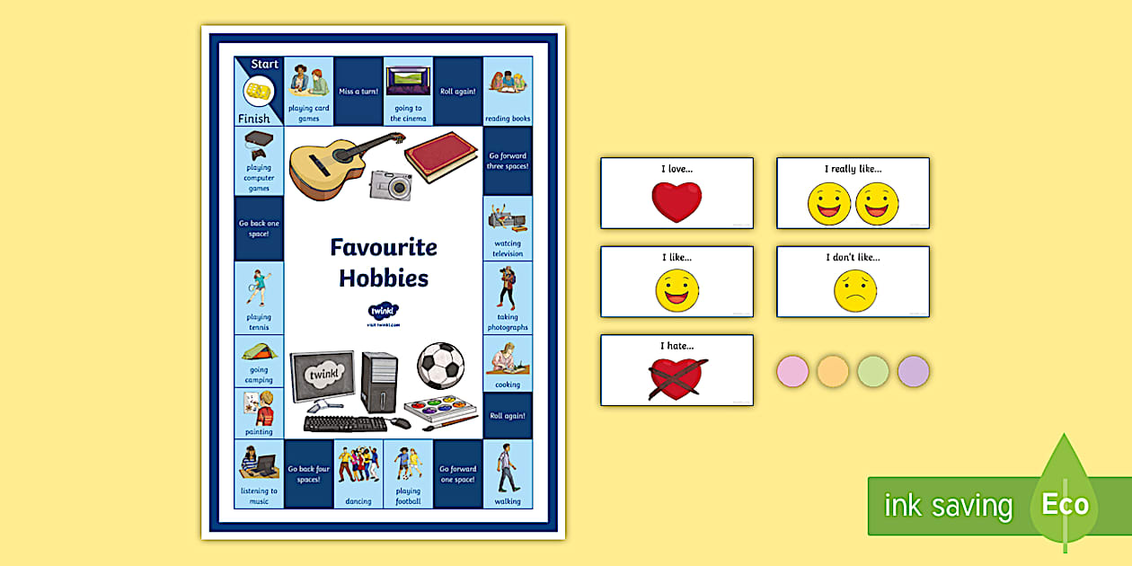 Editable ESL Favourite Hobbies Board Game with Teacher Notes