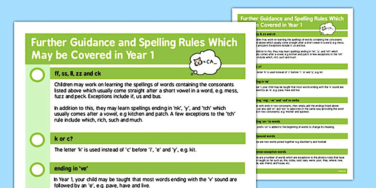 Parent Guidance for Spelling in Year 1 (teacher made)