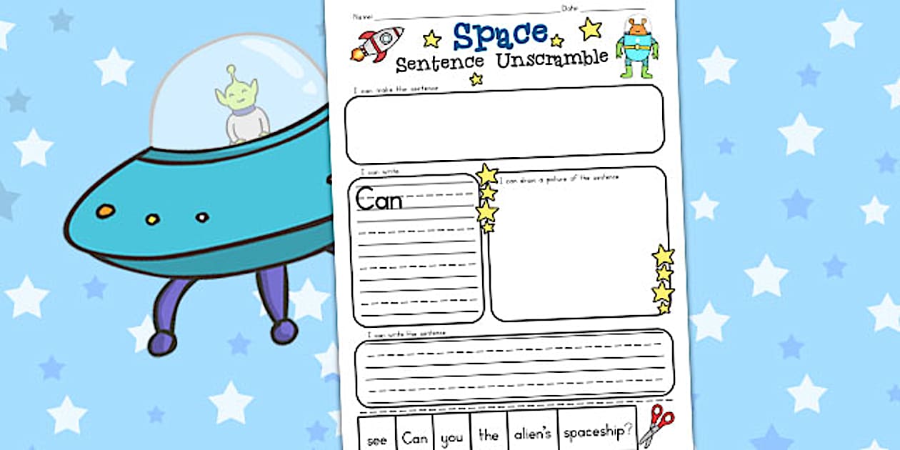 Space Sentence Unscramble Worksheets (teacher made) - Twinkl