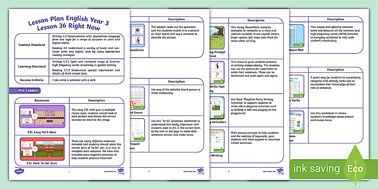 KSSR English Lesson Plan - Year 3 Lesson 36 Right Now