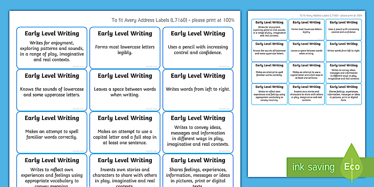 Editable CfE Early Level Writing Benchmark Assessment Stickers