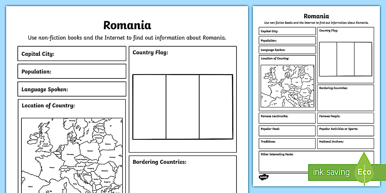 Romania Fact File Writing Template (Teacher-Made) - Twinkl