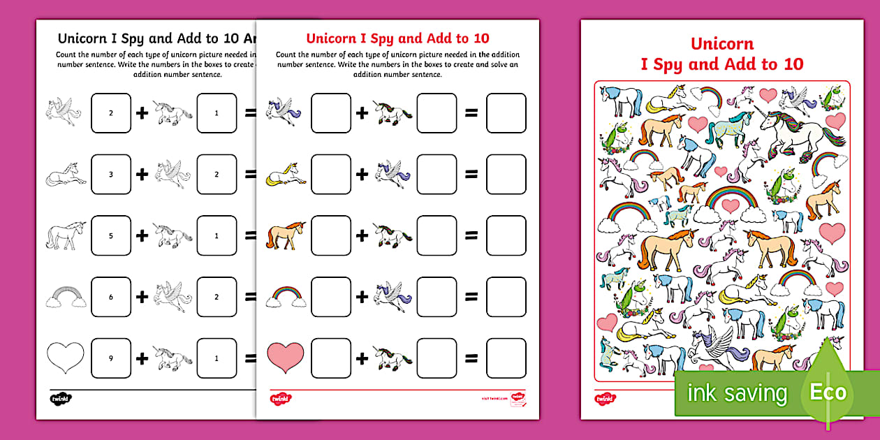 Unicorn I Spy and Add to 10 (teacher made) - Twinkl