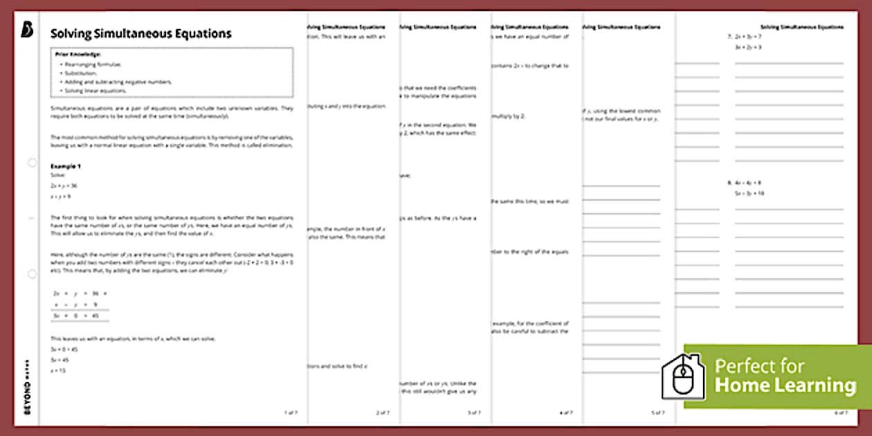 👉 Solving Simultaneous Equations - KS4 Walkthrough Worksheet