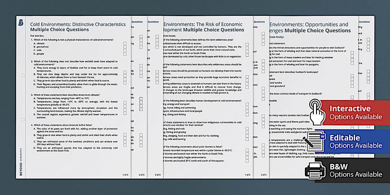 GCSE AQA Cold Environments MCQ Bundle (teacher made)