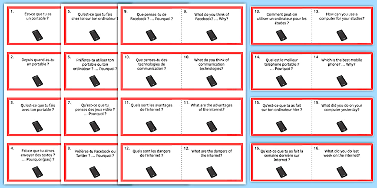 Technology in Everyday Life Question Cards French