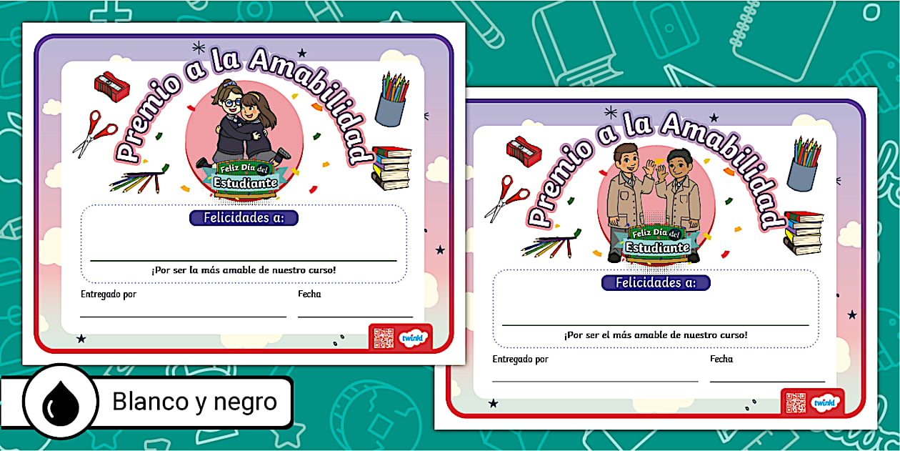 Certificado | Más Amable | Día del Estudiante | diploma