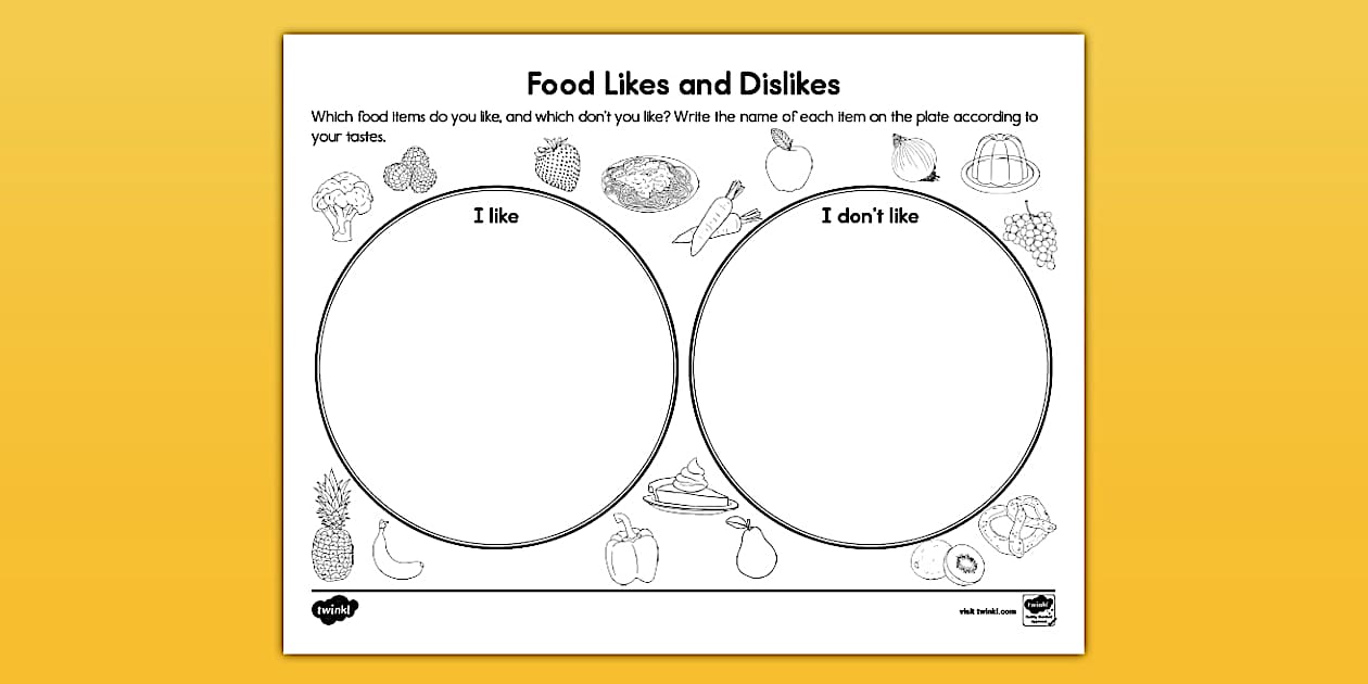 Food Likes and Dislikes Worksheet for K-2nd Grade - Twinkl