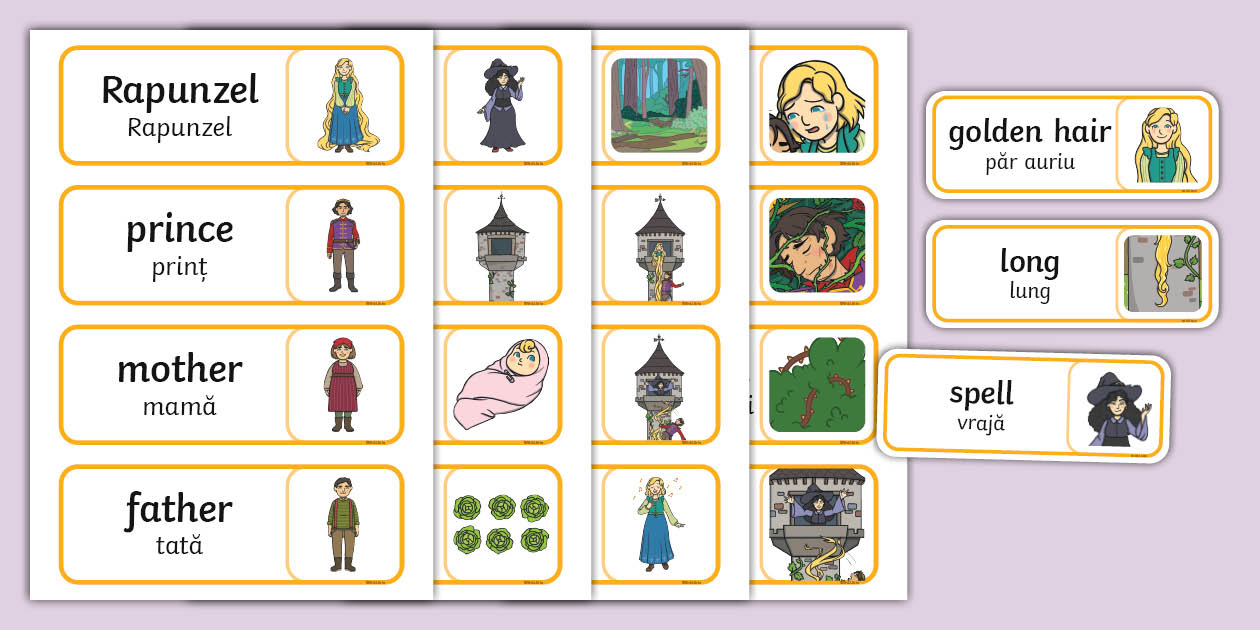 Rapunzel Word Cards Romanian Translation - Twinkl