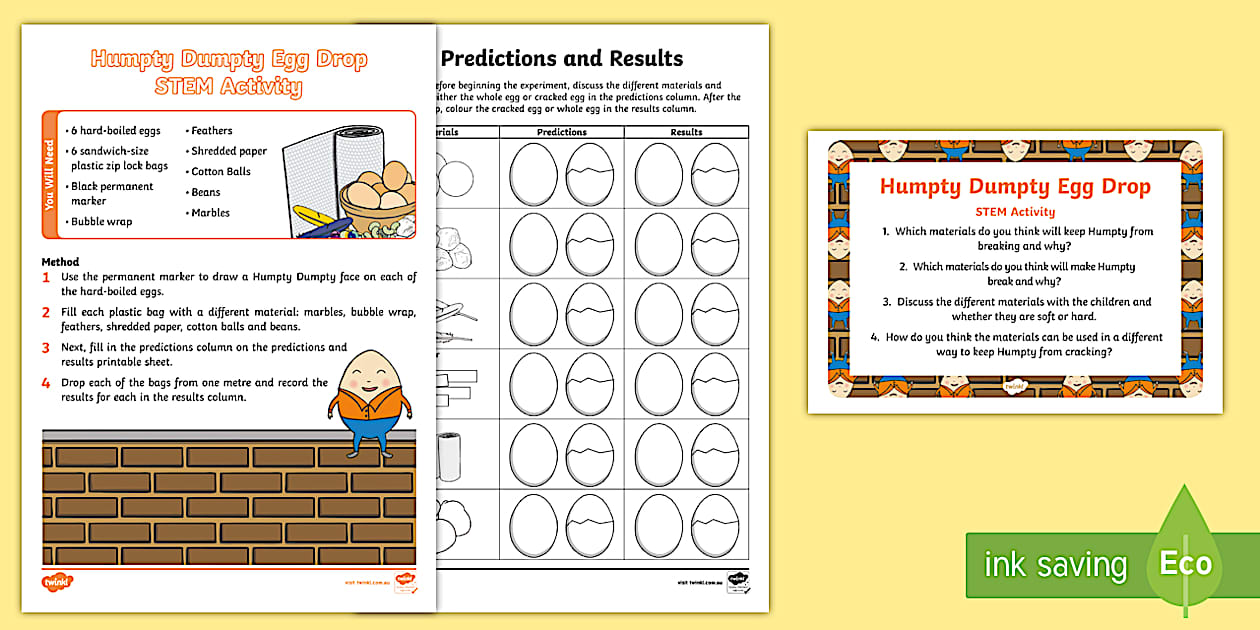 TAS Humpty Dumpty Egg Drop STEM Activity and Resource Pack
