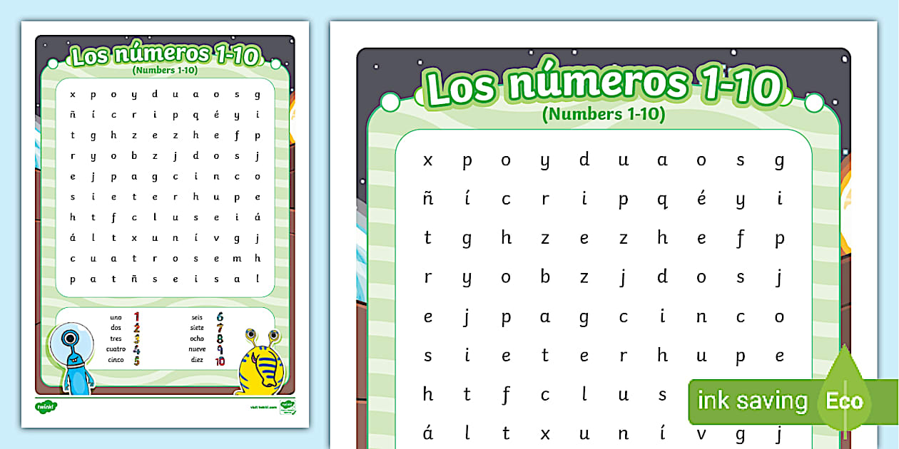 👉 Spanish: KS1 Numbers 1-10 Word Search