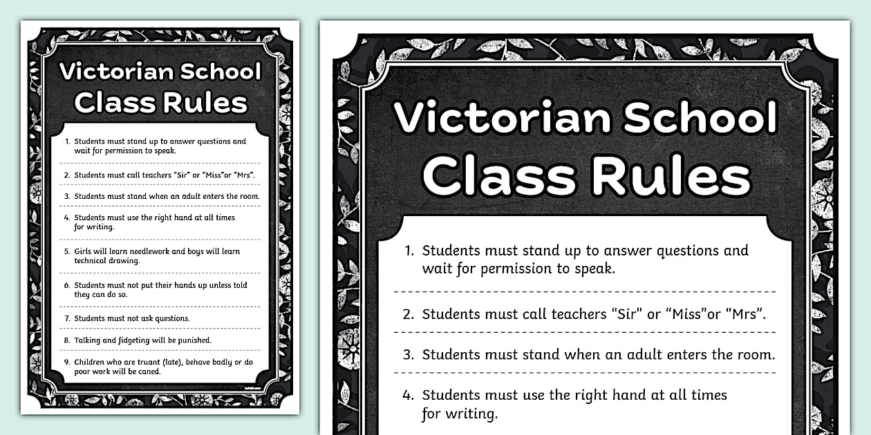 Chalkboard-Themed Victorian School Rules Display Poster
