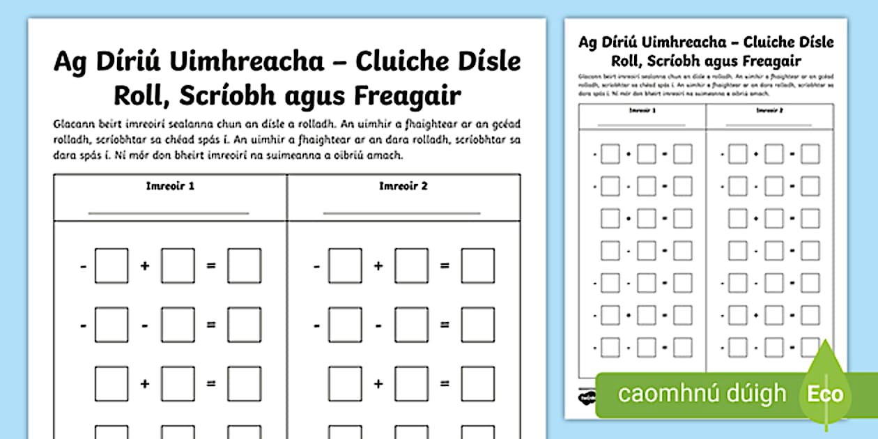 Directed Numbers Two-Player Dice Game Gaeilge (teacher made)