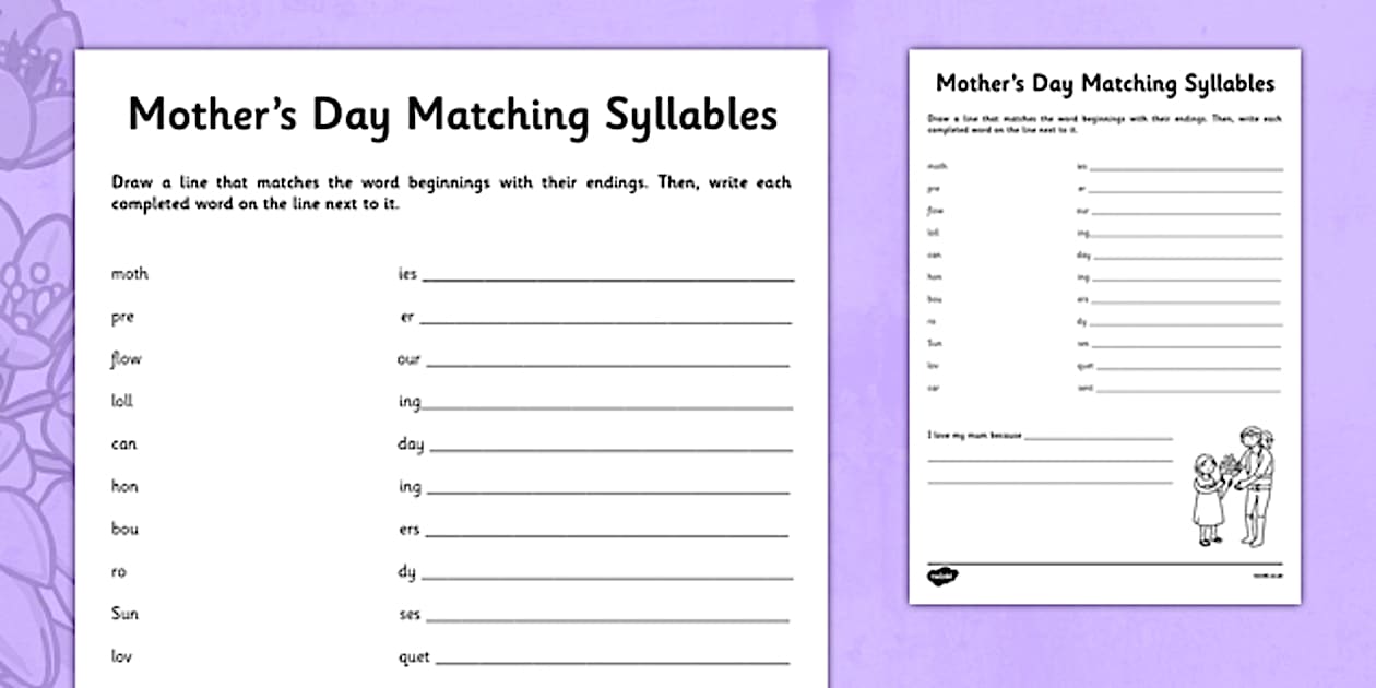Mother's Day Matching Activity: Syllables | Primary Resource