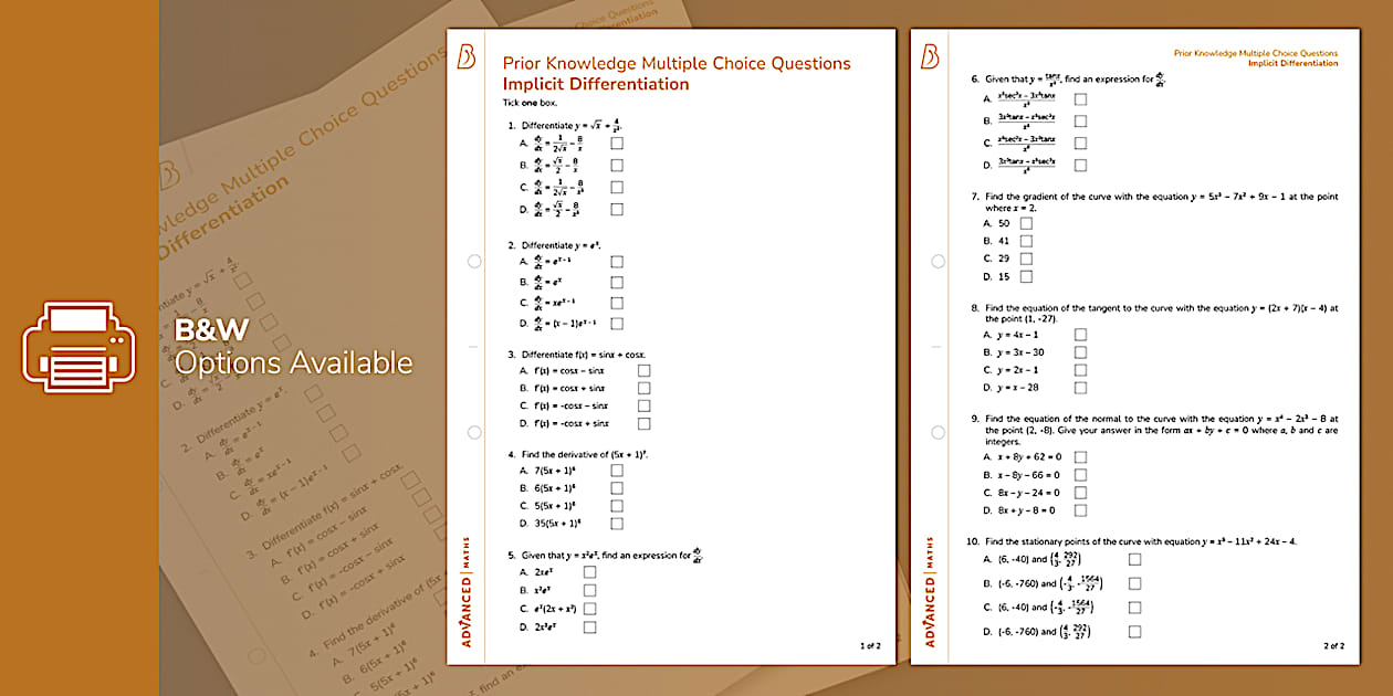 👉 Implicit Differentiation - Prior Knowledge Multiple-Choice
