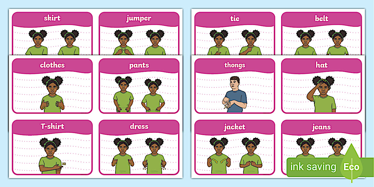 Auslan Clothes Word Cards (Teacher-Made) - Twinkl