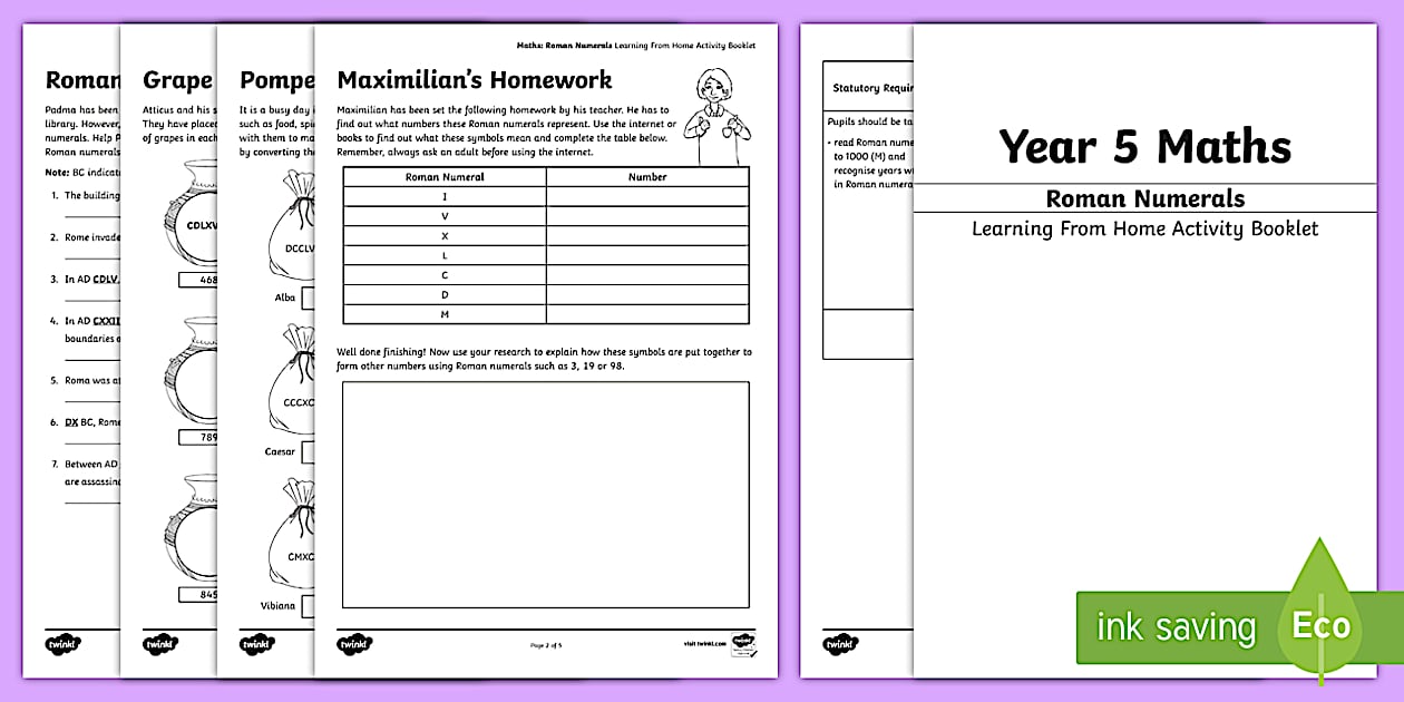 Year 5 Maths: Roman Numerals Activity Booklet - Twinkl