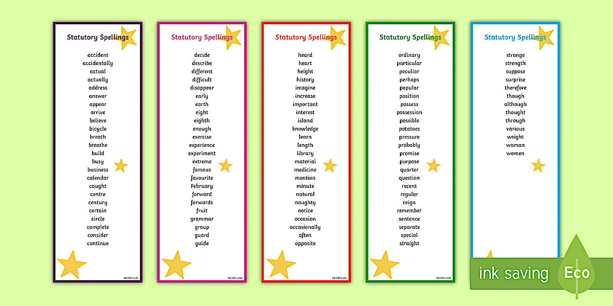 Statutory Spellings Year 3 and 4 on Bookmarks (teacher made)