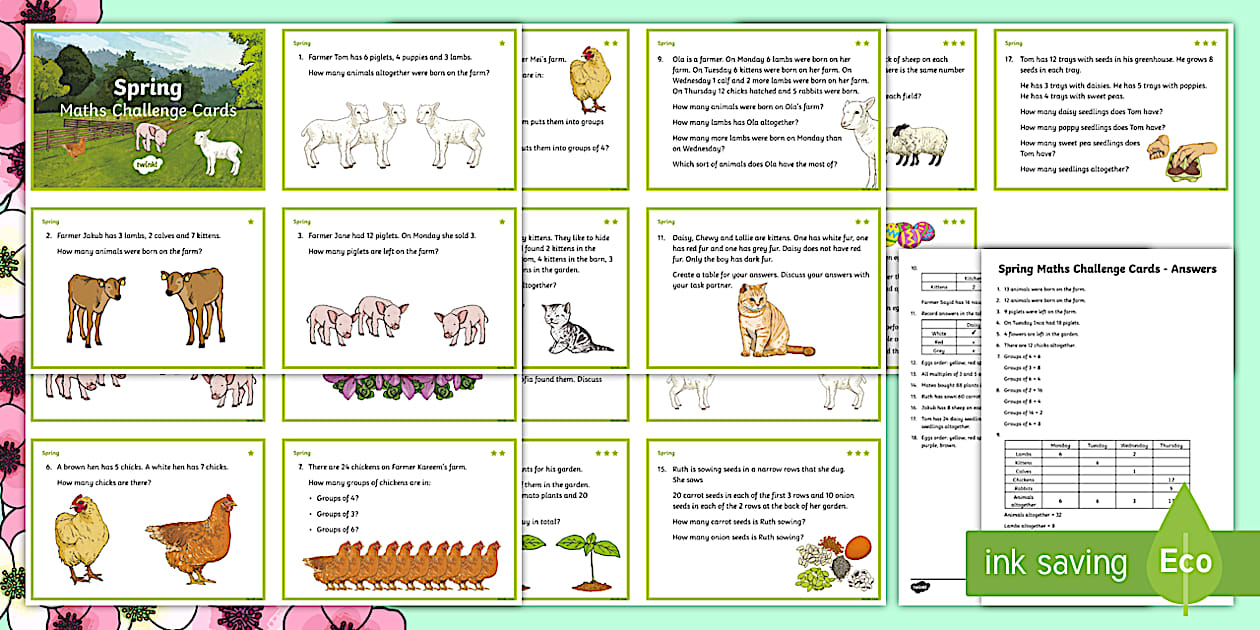 Springtime Math Challenge Cards (teacher made) - Twinkl