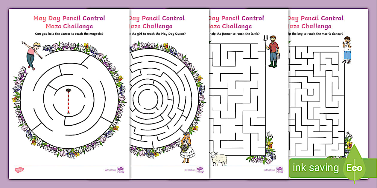 May Day Pencil Control Mazes (Teacher-Made) - Twinkl