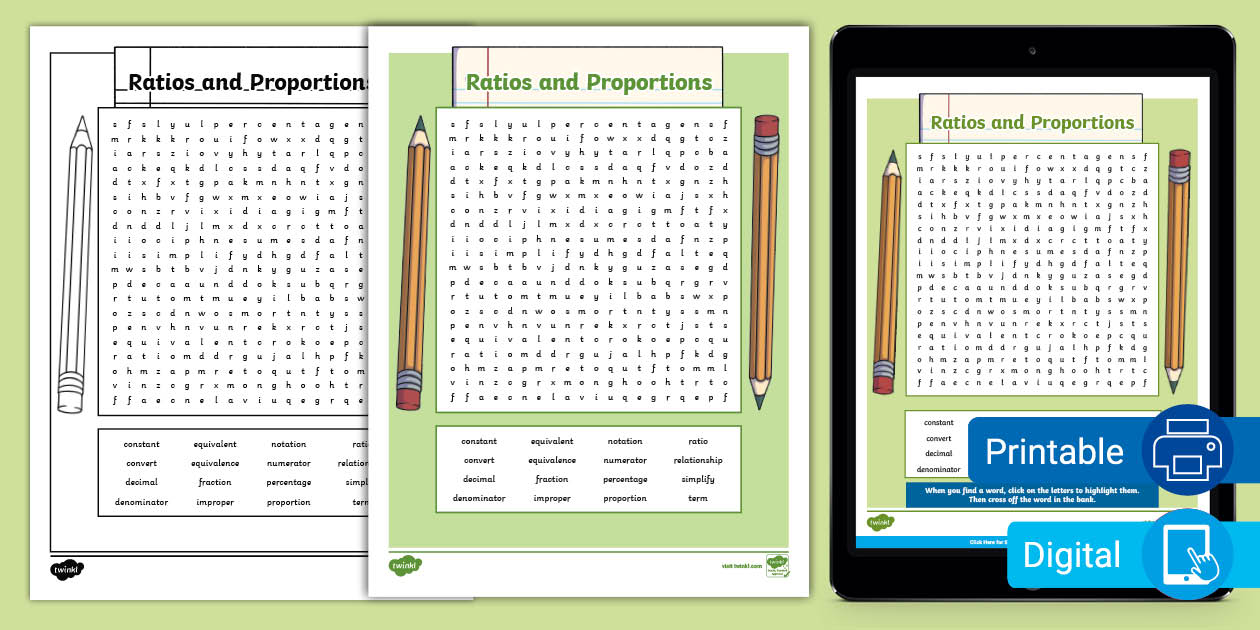 Seventh Grade Ratio and Proportion Word Search - Twinkl