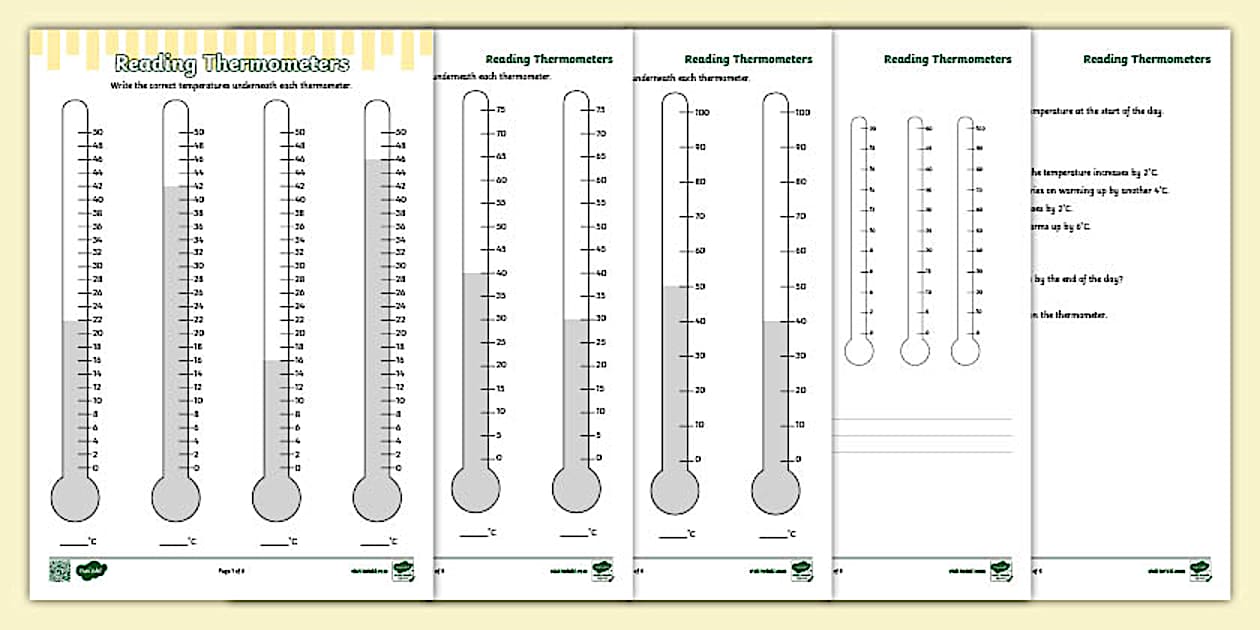 👉 Year 2 Reading Thermometers in 2s 5s 10s Maths Worksheet